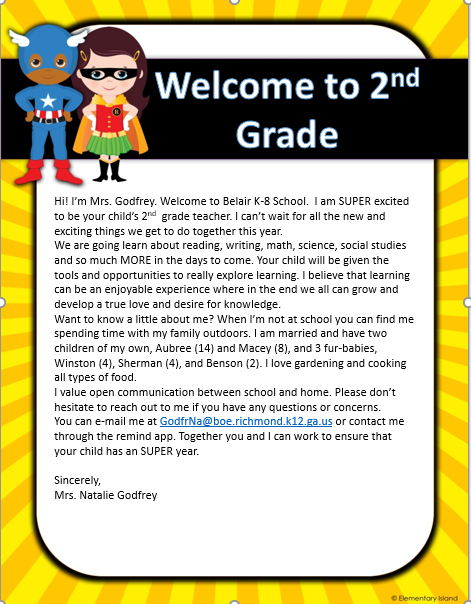 Godfrey, Natalie - 2nd gr / Welcome to 2nd Grade!