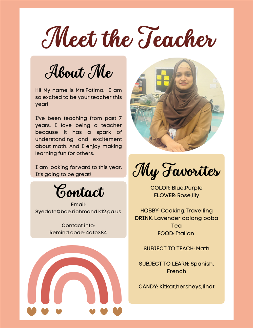 Fatima, Syeda - 6th Grade Math / Meet the Teacher
