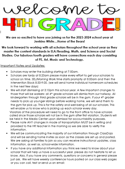 Glass, Patricia - 4th Grade Teacher / 4th grade Newsletters