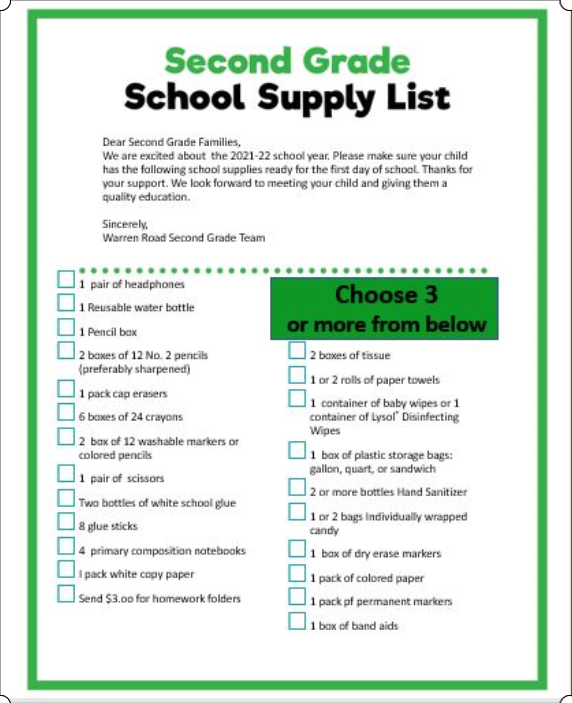 Student Supply Lists / Grade Level Supply Lists