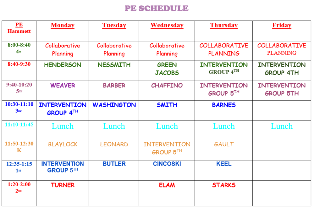 Physical Education / Schedule
